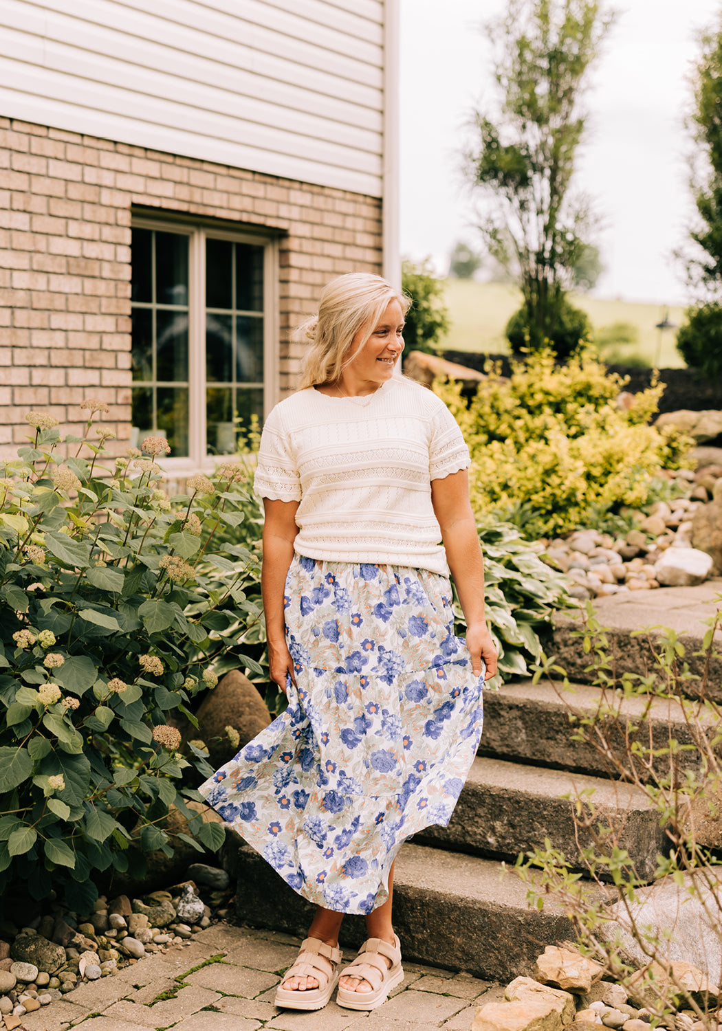 'Kaly' Printed Floral Elastic Waist Midi Skirt – Grace and Joy Company